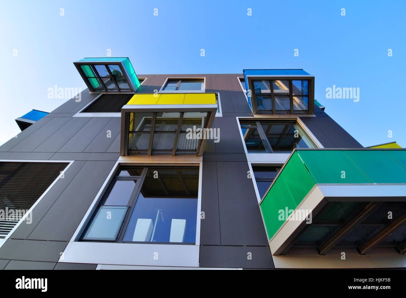 worms eye, house, building, modern, modernity, coloured, colourful ...
