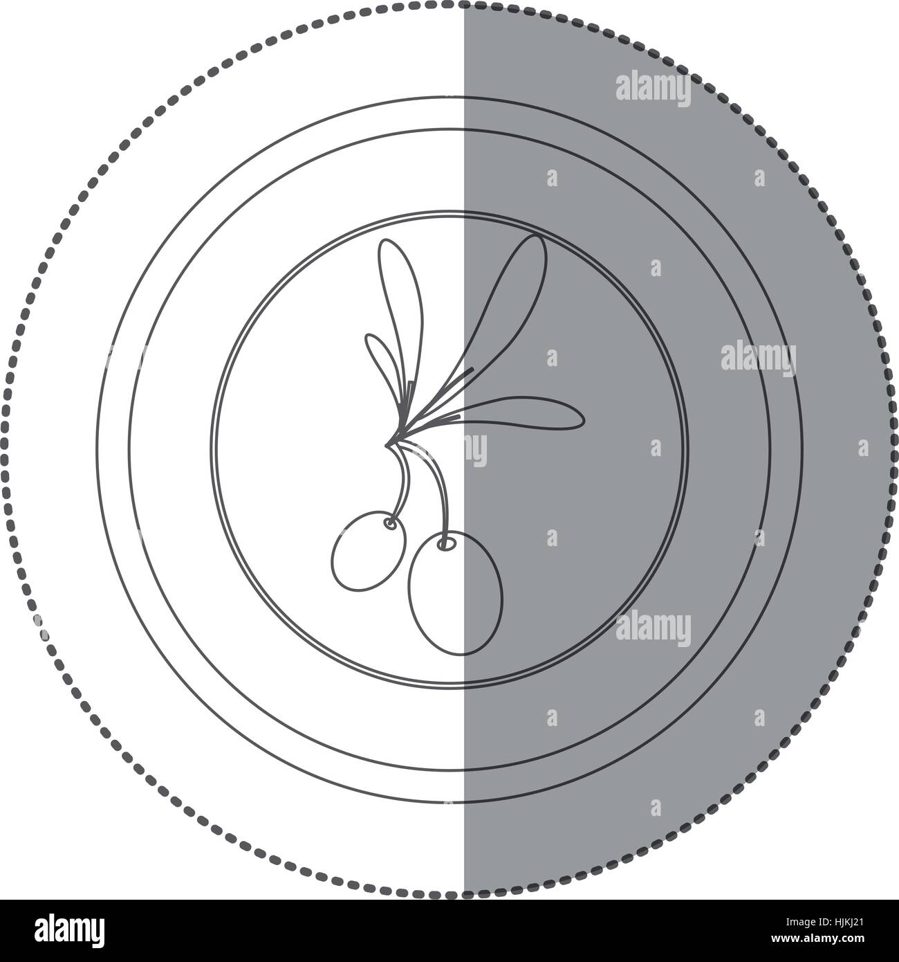 silhouette sticker circular shape with branch with leaves vector ...
