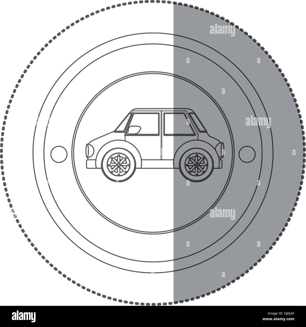 silhouette sticker with circular shape with small automobile vector ...