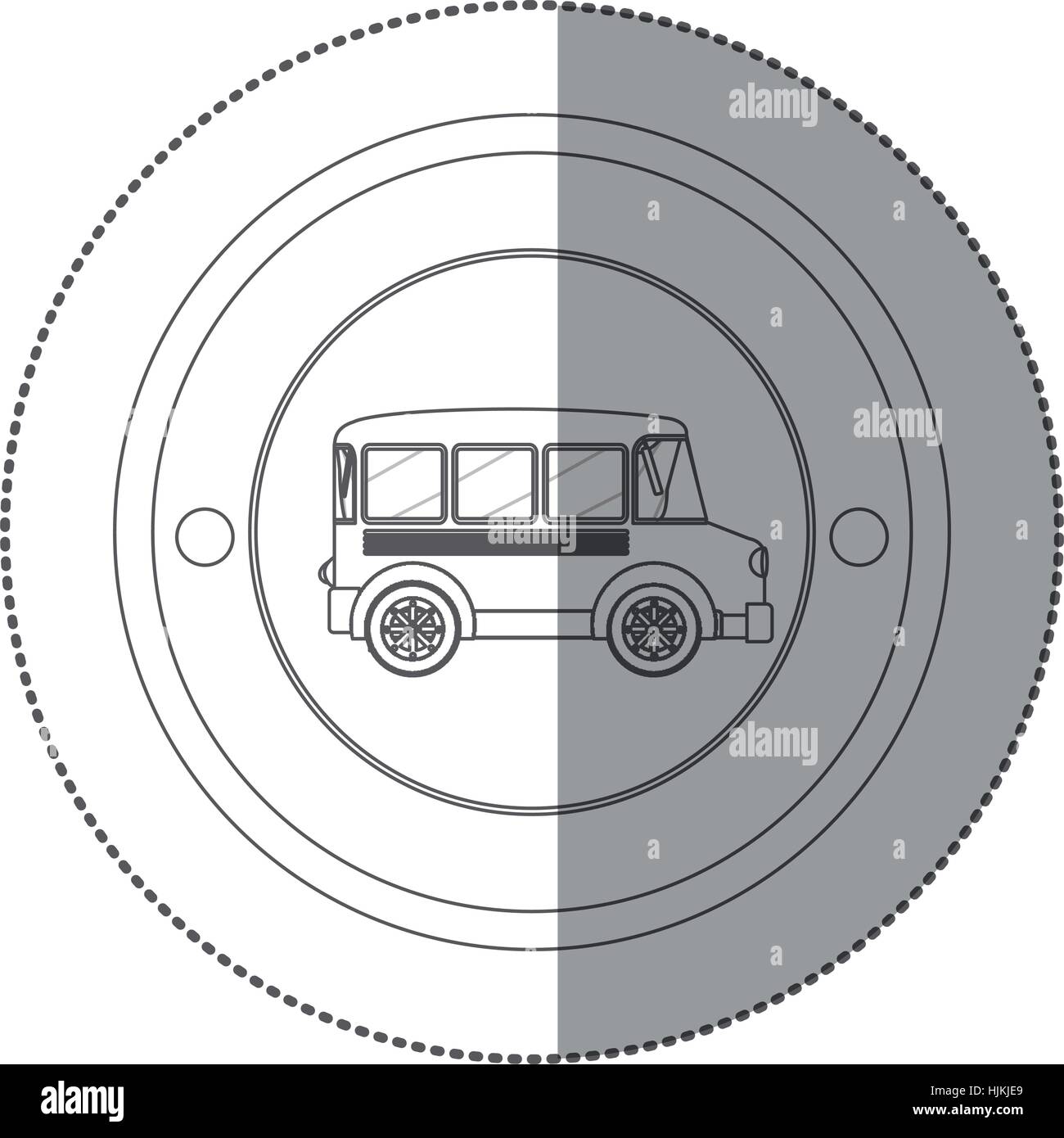 silhouette sticker with circular shape with mini bus vector ...