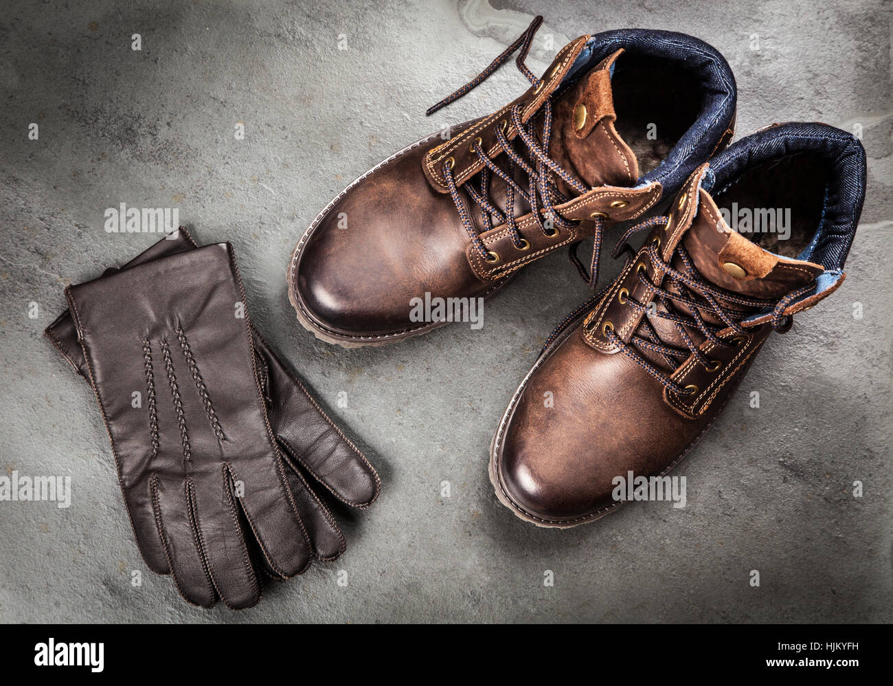 Work boots top view hi-res stock photography and images - Alamy