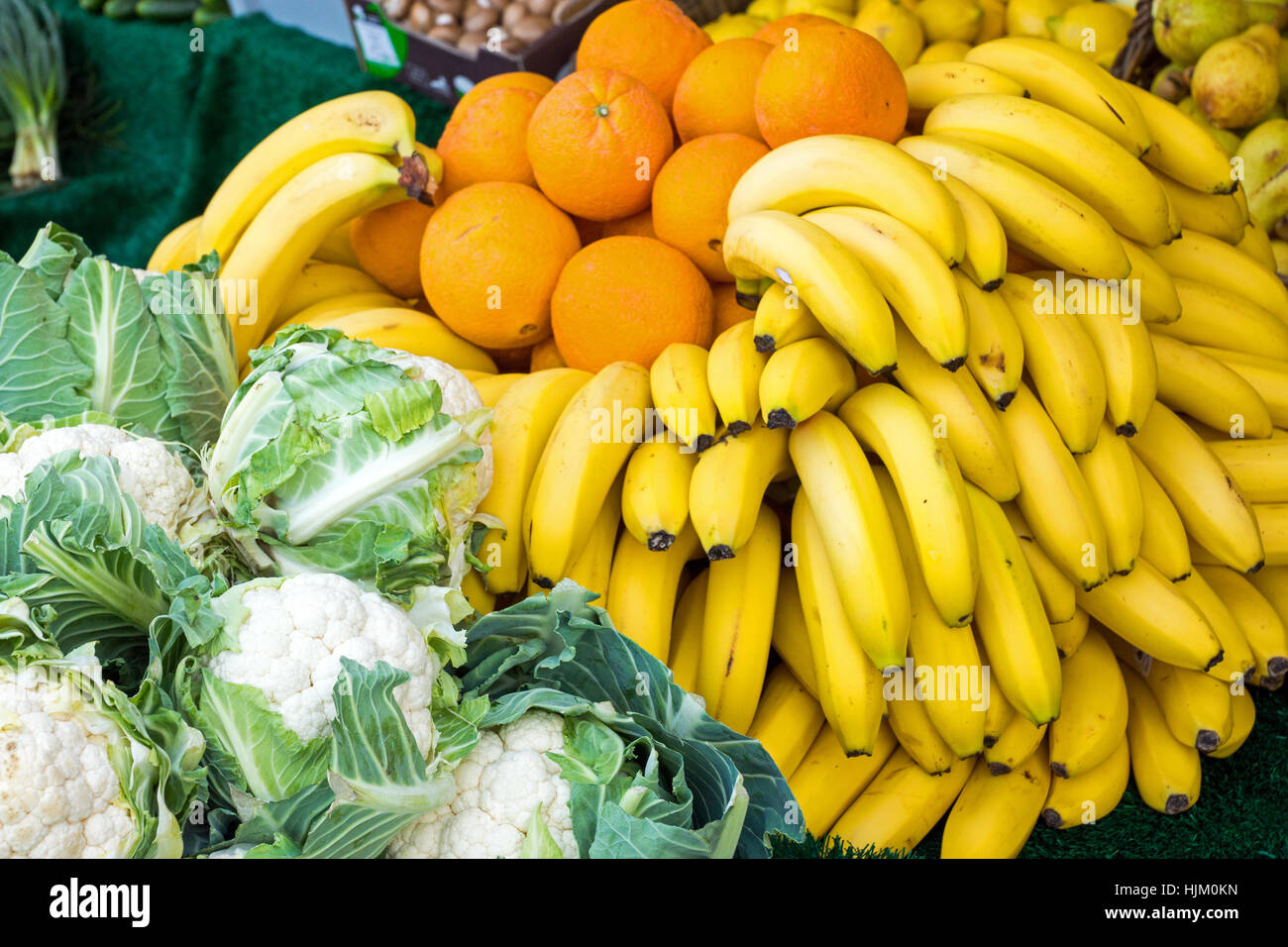 fruit, vegetable, oranges, cabbage, bananas, cauliflower, red, yellow ...