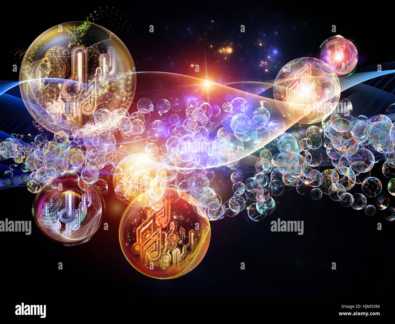 Bubble Symphony series. Abstract design made of musical notes, fractal ...