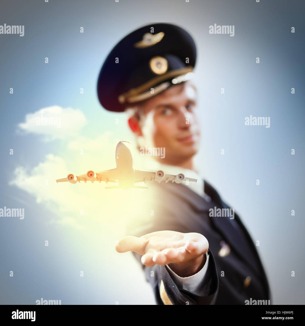 Image of pilot with airplane taking off from his hand hi-res stock ...