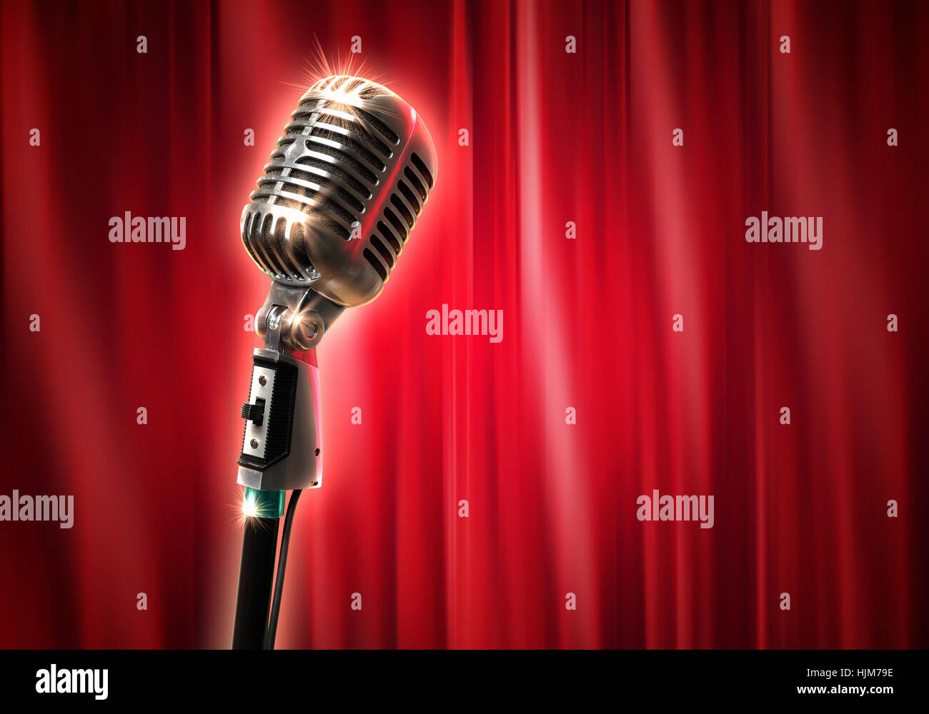 Retro metallic microphone against red hi-res stock photography and ...