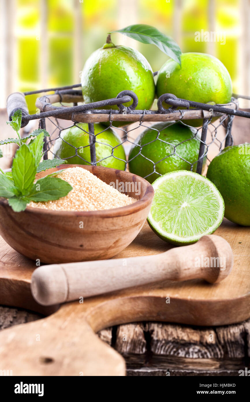progenies, fruits, mint, ingredients, saccharose, pestle, lime, fresh ...