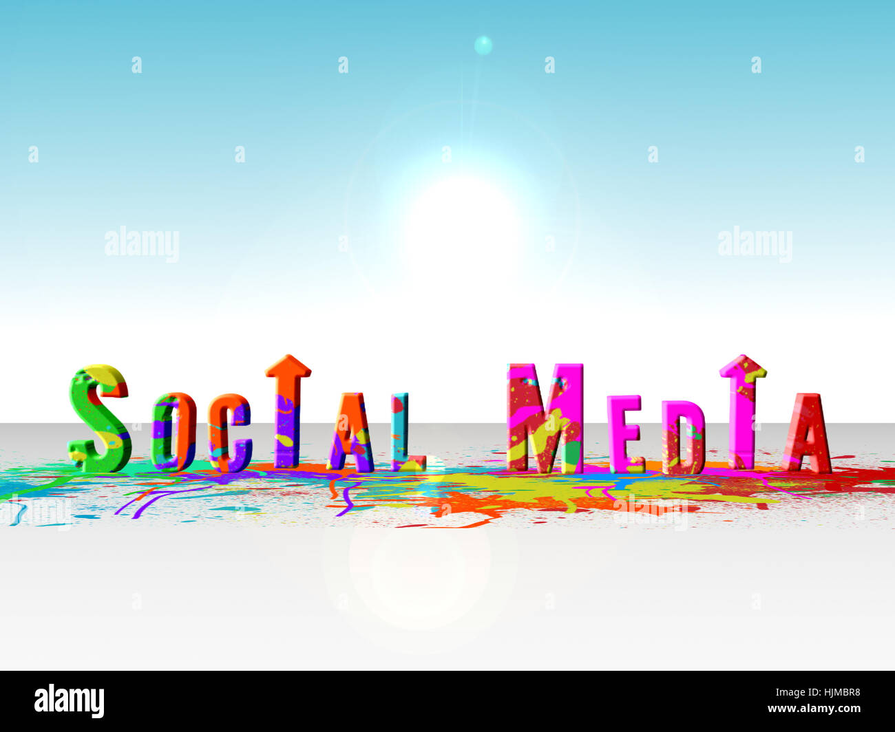 Paint splatter spelling out social media with bright blue sky Stock ...