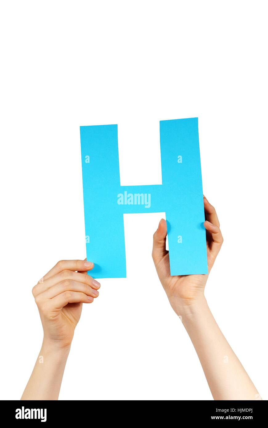 the blue letter H, hold by hands, isolated Stock Photo - Alamy