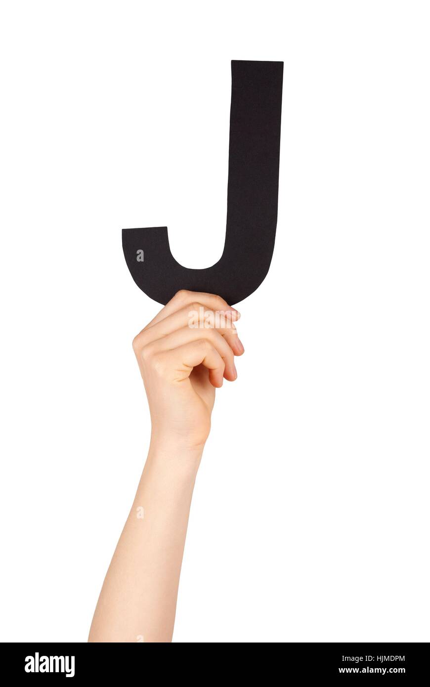 the letter J, hold by a hand, isolated Stock Photo - Alamy
