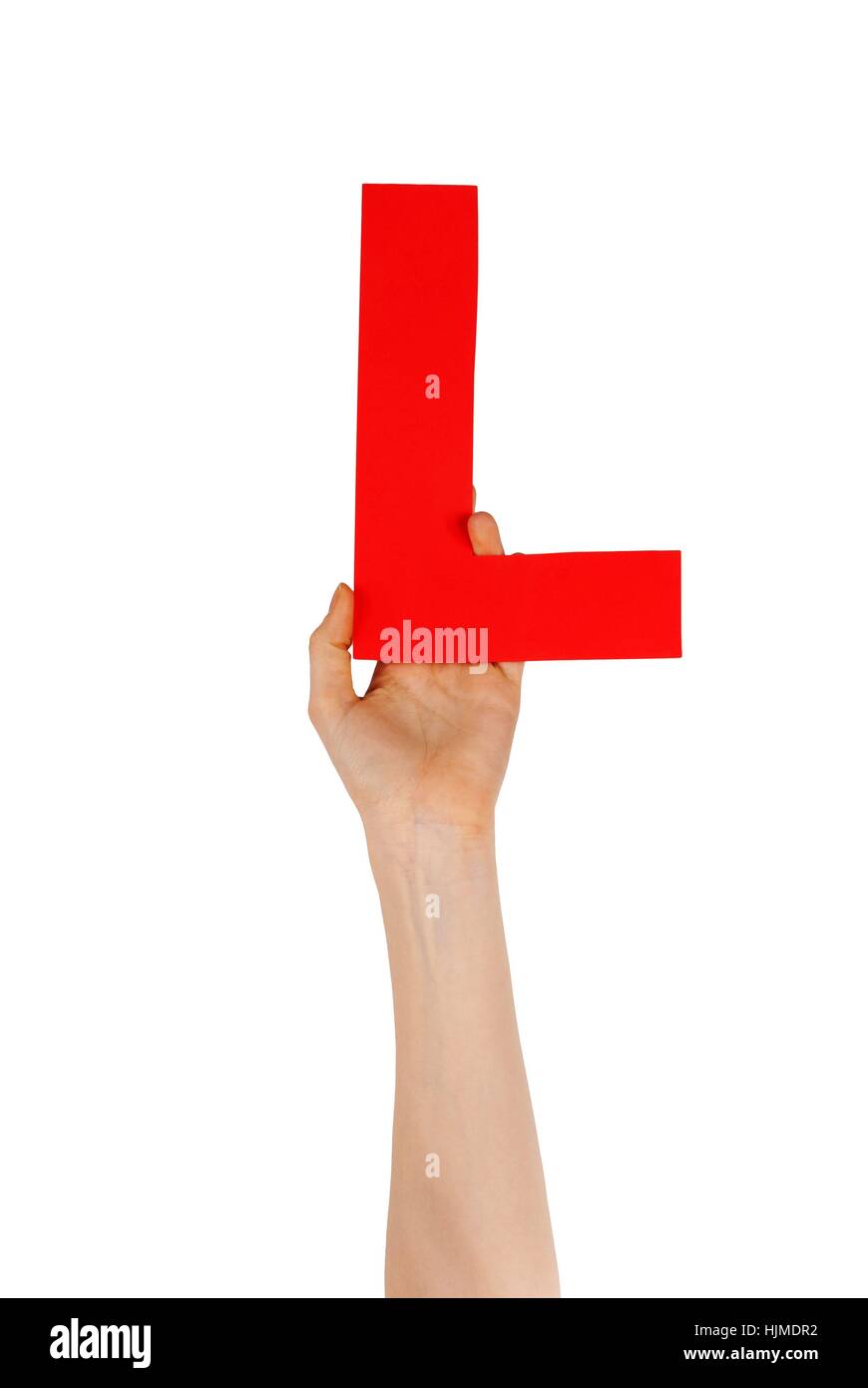 the red letter l, hold by a hand, isolated Stock Photo - Alamy