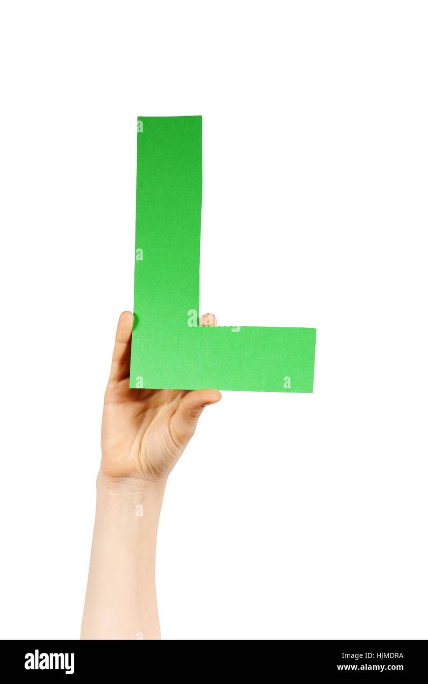 the letter L, hold by a hand, isolated Stock Photo - Alamy