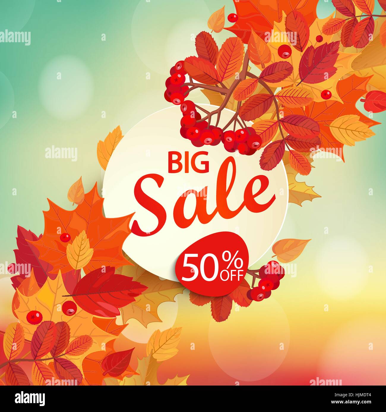 Big sale - autumn background with colorful leaves and frame with text ...