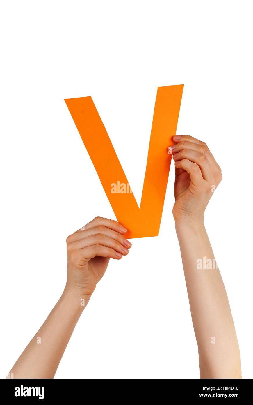 the letter V, hold by hands, isolated Stock Photo - Alamy