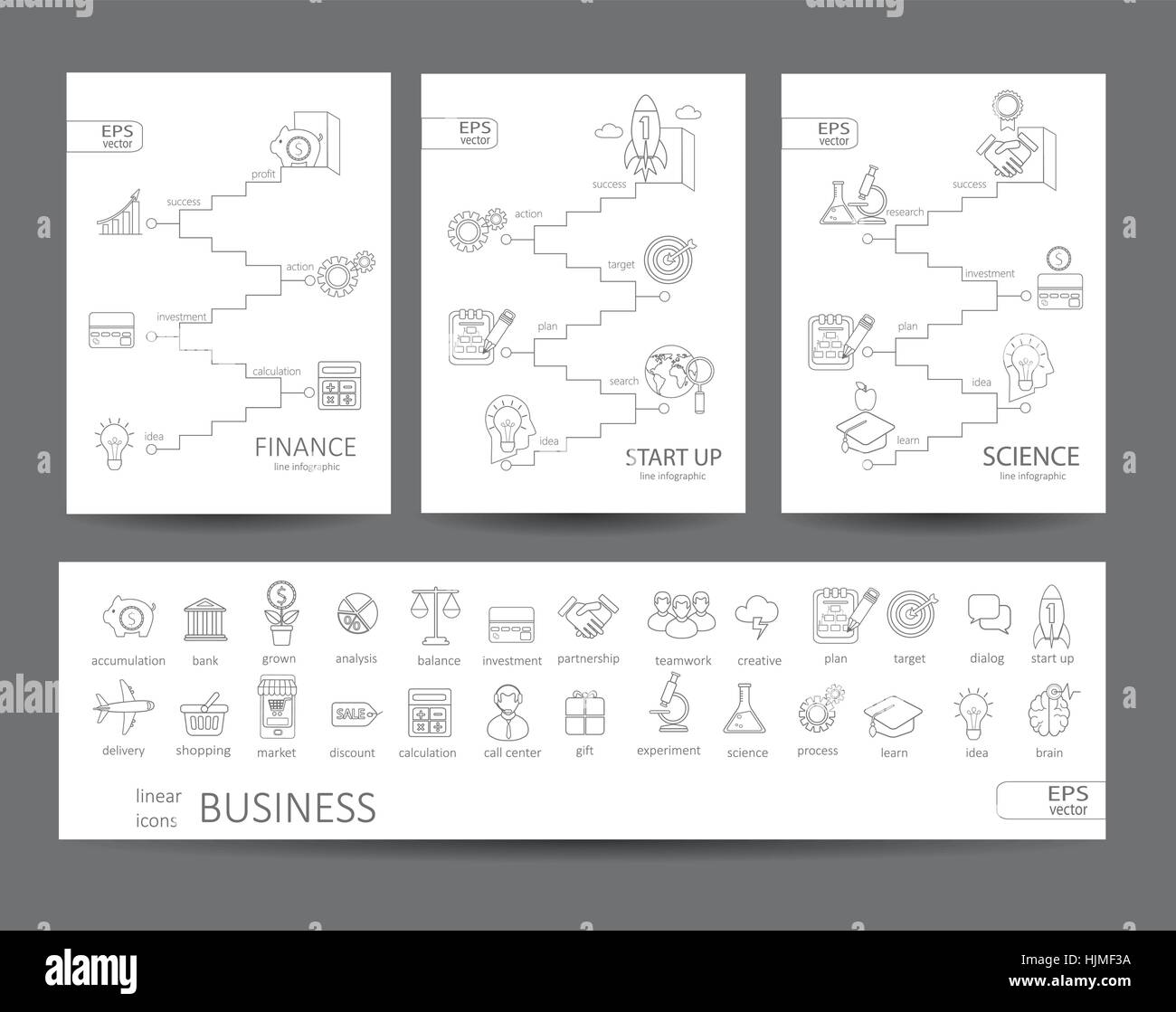 Modern thin line icons set and infographics of finance, science, start ... Modern thin line icons set and infographics of finance, science, start ...