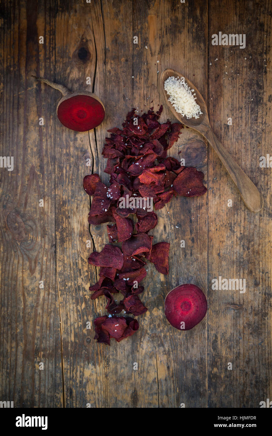 Vegan beetroot chips with fleur de sel Stock Photo - Alamy