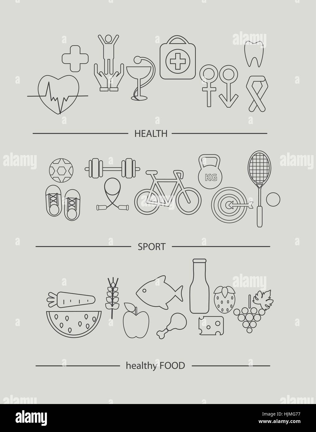 Modern thin line icons set of healthy lifestyle concept. Simple mono ...