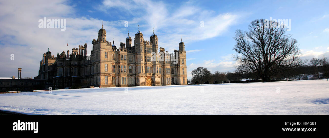 Winter Snow, Burghley House stately house, Cambridgeshire, England,UK ...
