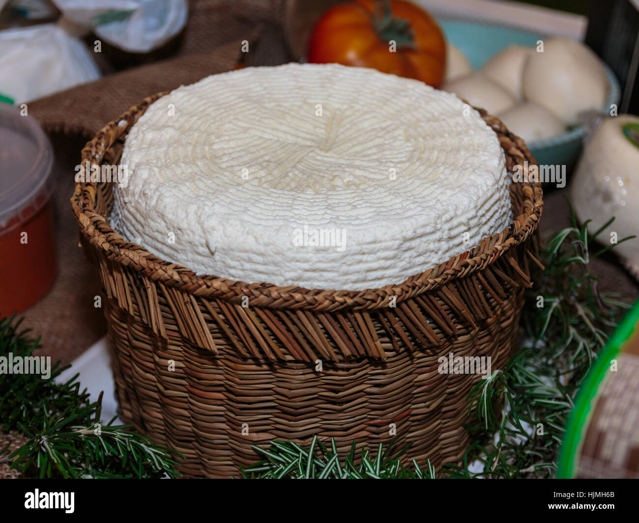 Soft White Italian Cheese, Ricotta in Circular Wicker Box Stock Photo ...