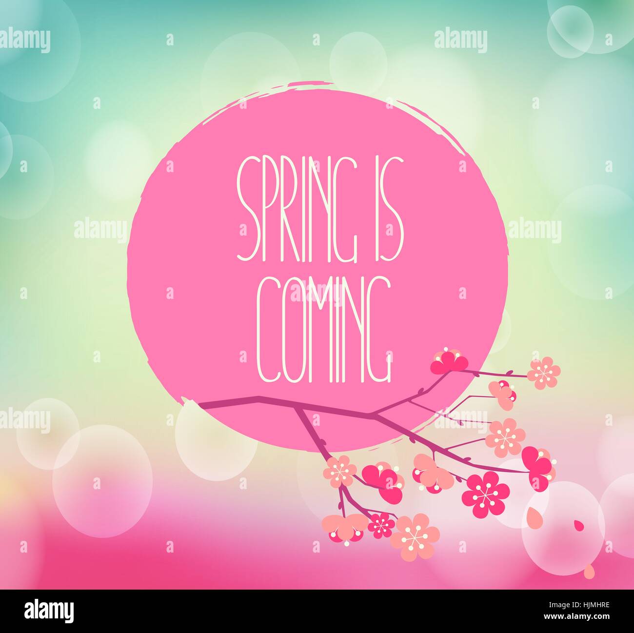 vector illustration of Handwriting inscription Spring is coming with an ...