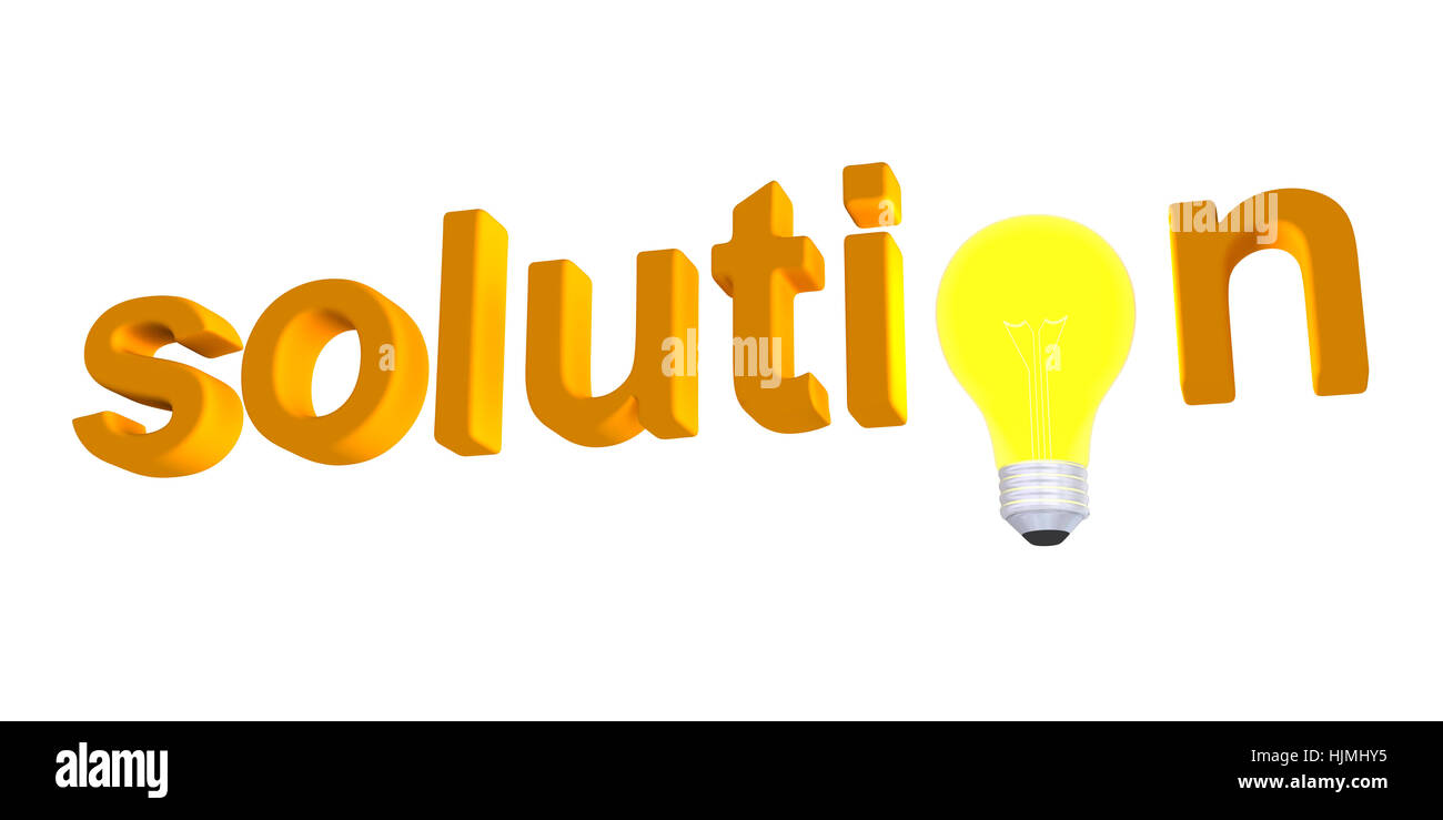 3d light bulb replacing letter of "solution" word Stock Photo - Alamy