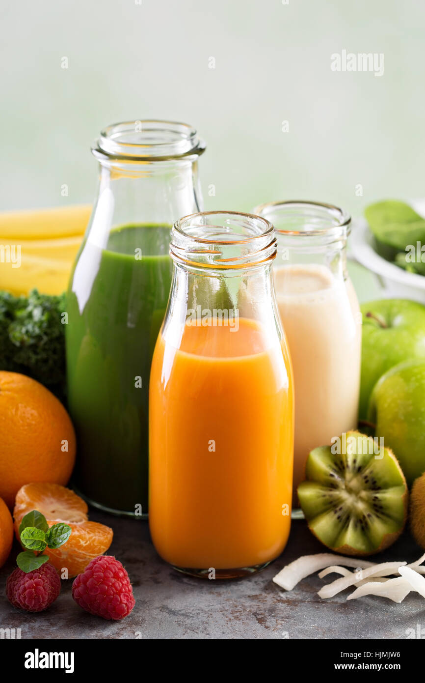 Variety of fresh vegetable and fruit juices Stock Photo - Alamy
