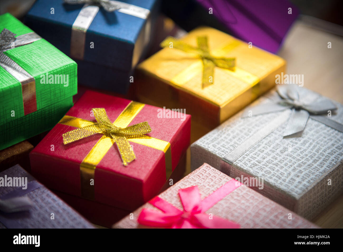 Various color of christmas&happy new year gift boxes stack, reward ...