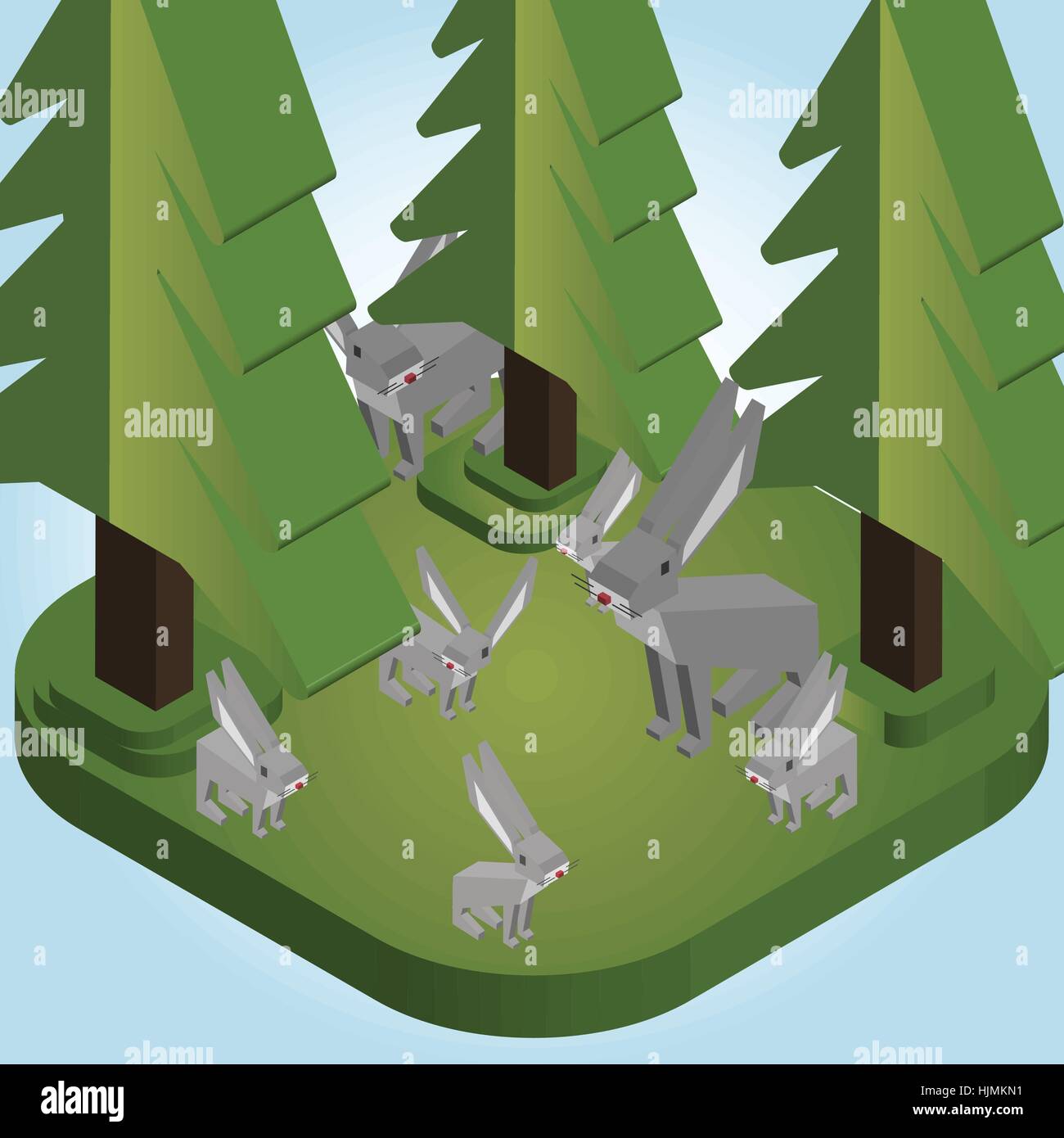 Rabbits in a Pine Forest Isometric Style - Vector Illustration Stock Vector Image & Art - Alamy