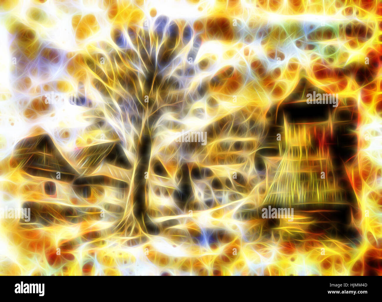 Tree On Fire Pencil Drawing