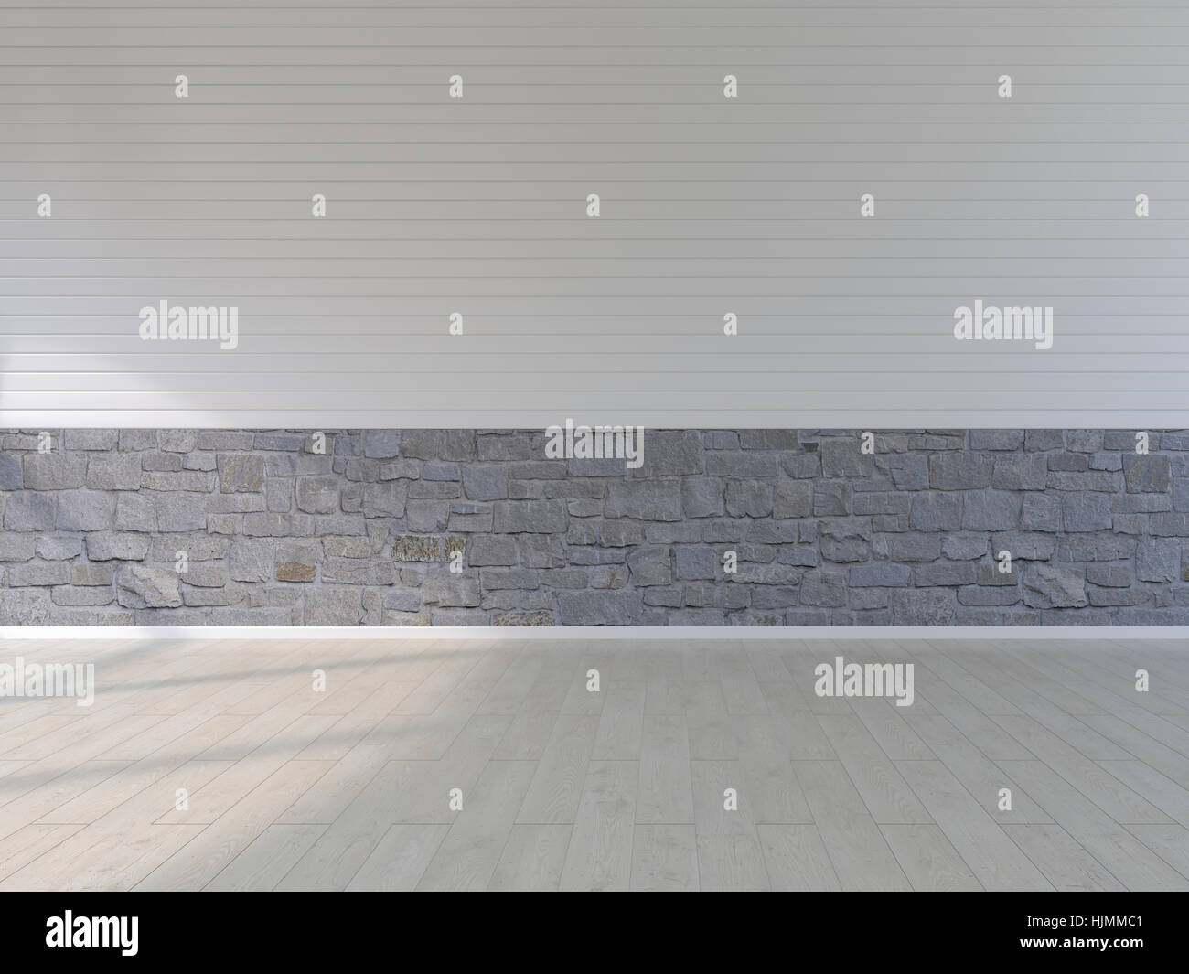 Plank floor, natural stone and panel wall, 3D Rendering Stock Photo - Alamy