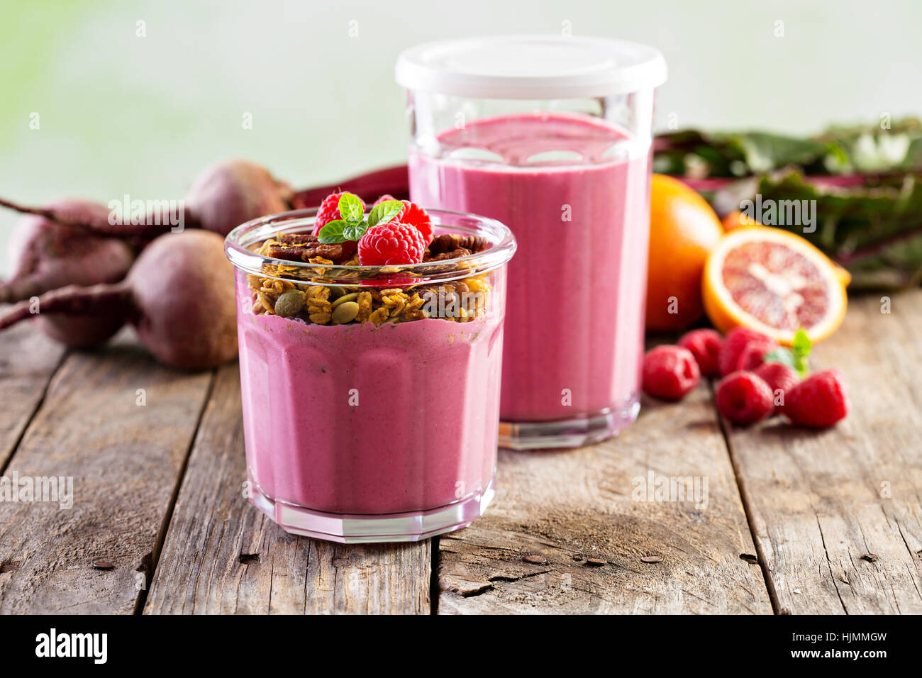 Healthy beetroot and raspberry smoothie Stock Photo - Alamy