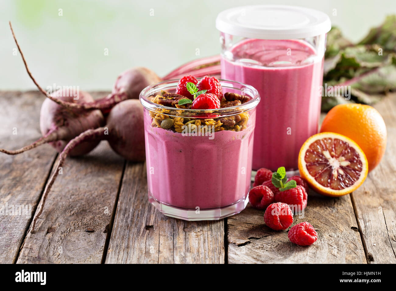 Healthy beetroot and raspberry smoothie Stock Photo - Alamy