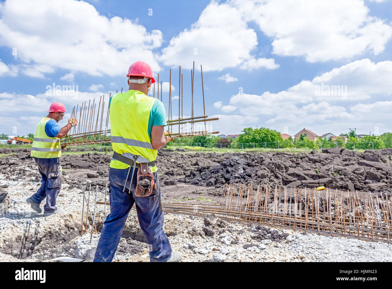 View on team of construction workers who are transfer a newly ...