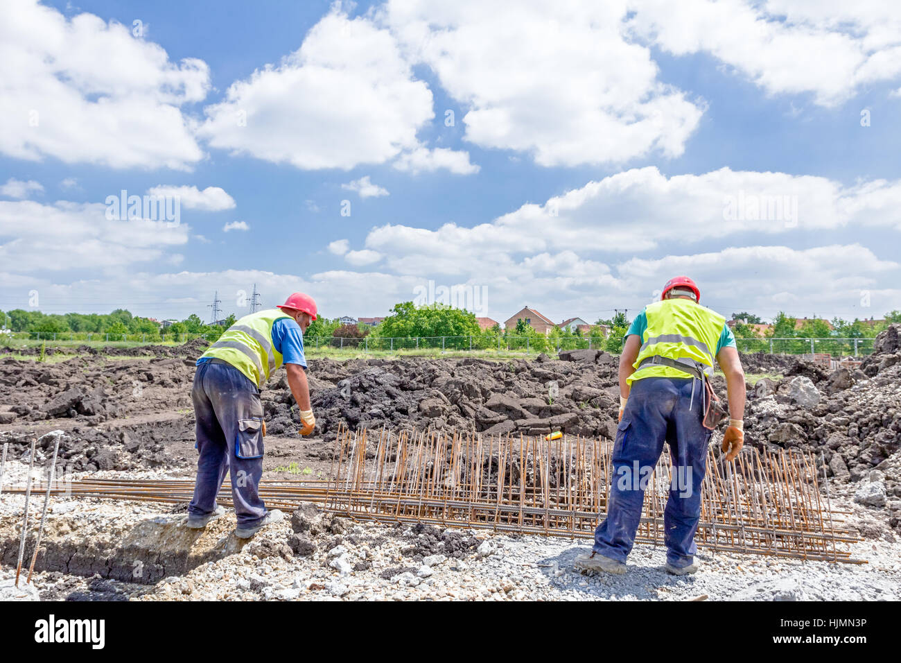 View on team of construction workers who are transfer a newly ...