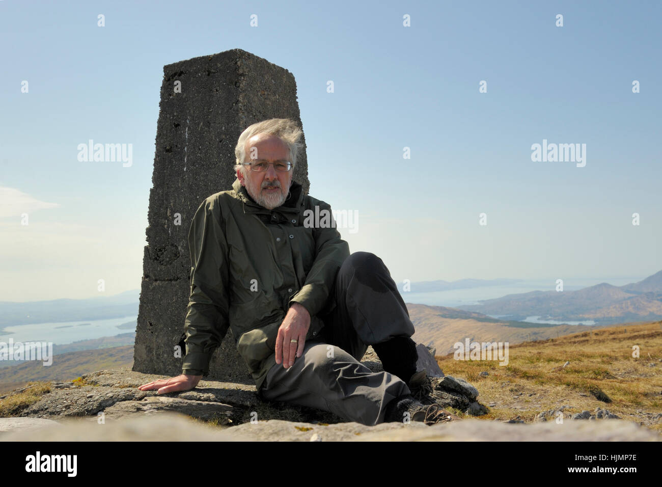 Knockboy Summit and Trig Point with Old Man Stock Photo - Alamy