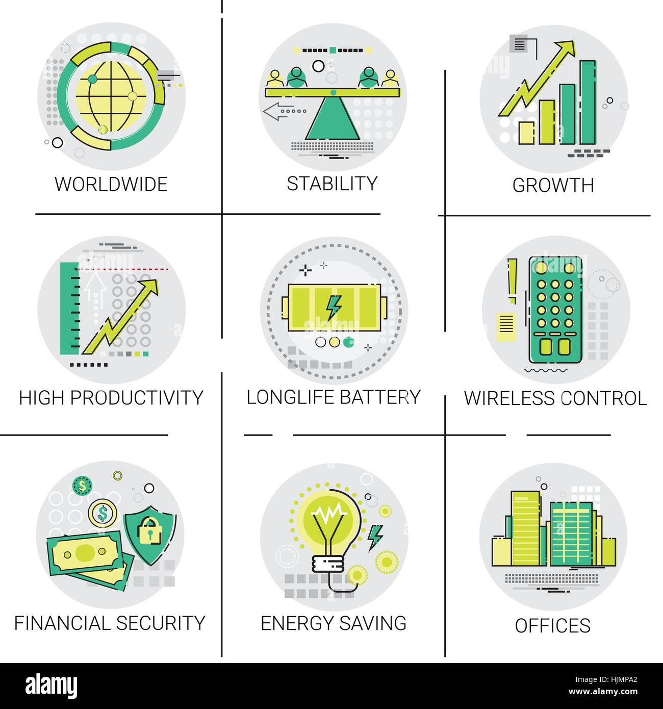 Financial Security Business Banking Growth Icon Set Modern Digital ...