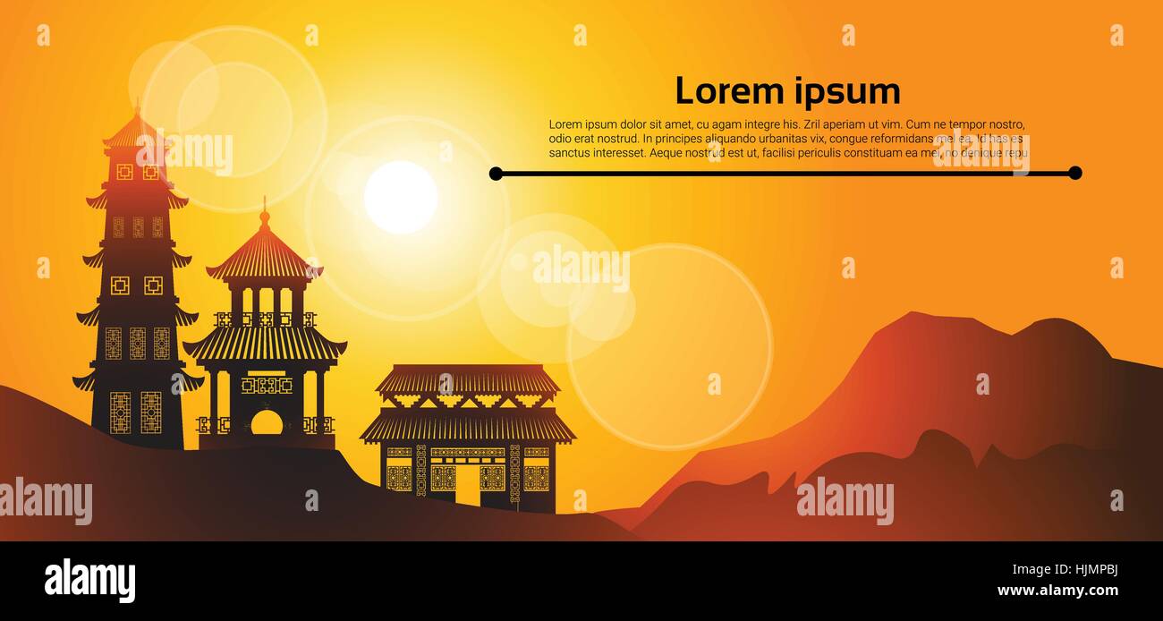 Chinese Traditional Abstract Buildings Asian Landscape Banner Stock ...