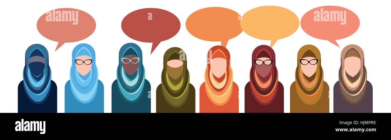 Arab People Group Chat Bubble Communication Concept, Muslim Talking ...