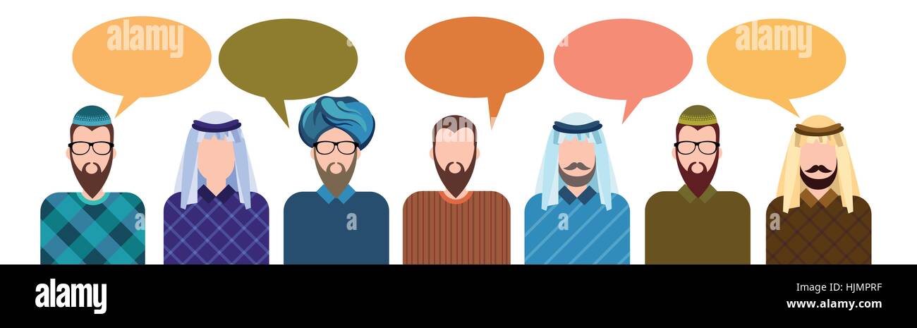 Arab People Group Chat Bubble Communication Concept, Muslim Talking ...
