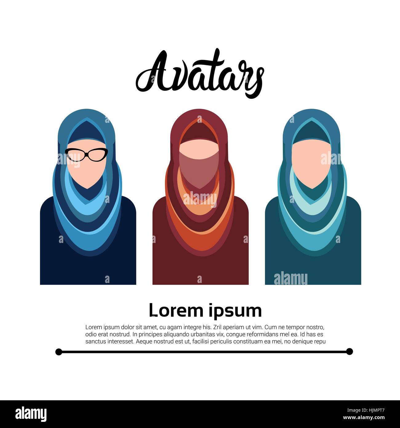 Arab People Group, Muslim Arabic Woman Profile Icon Set Social Network ...