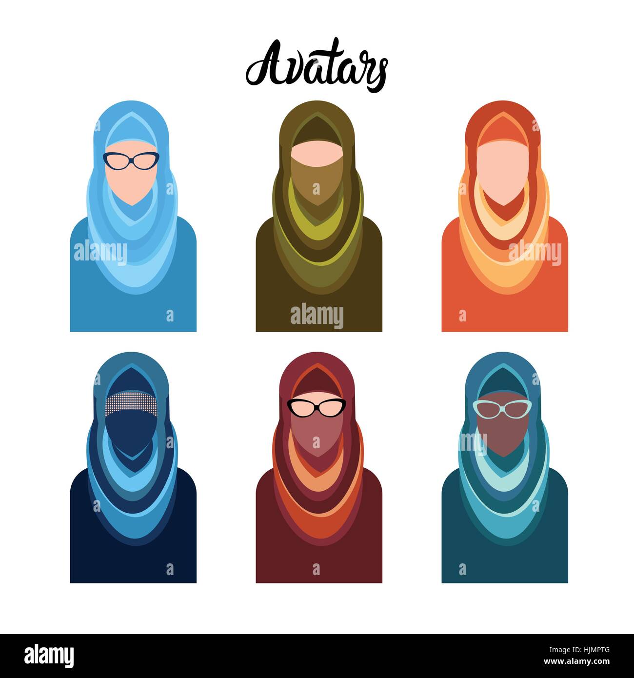Arab People Group, Muslim Arabic Woman Profile Icon Set Social Network ...