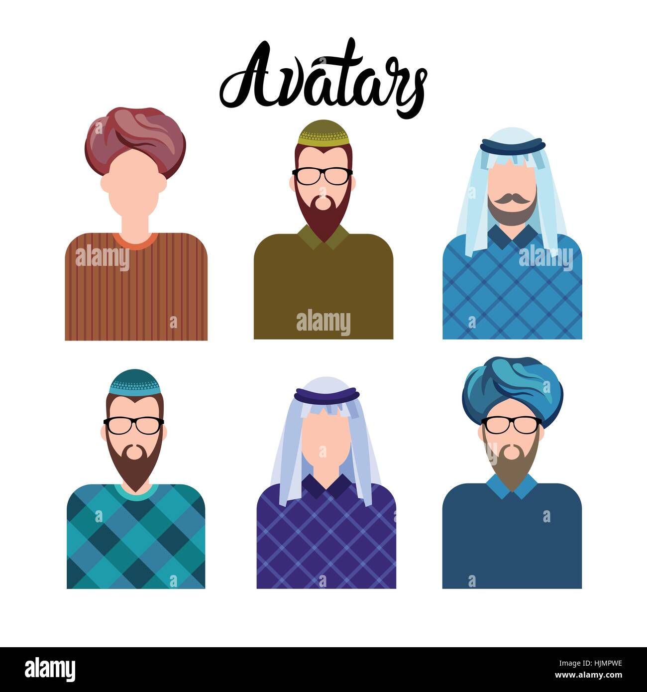 Arab Man, Muslim Arabic Male Profile Icon Set Social Network Stock ...