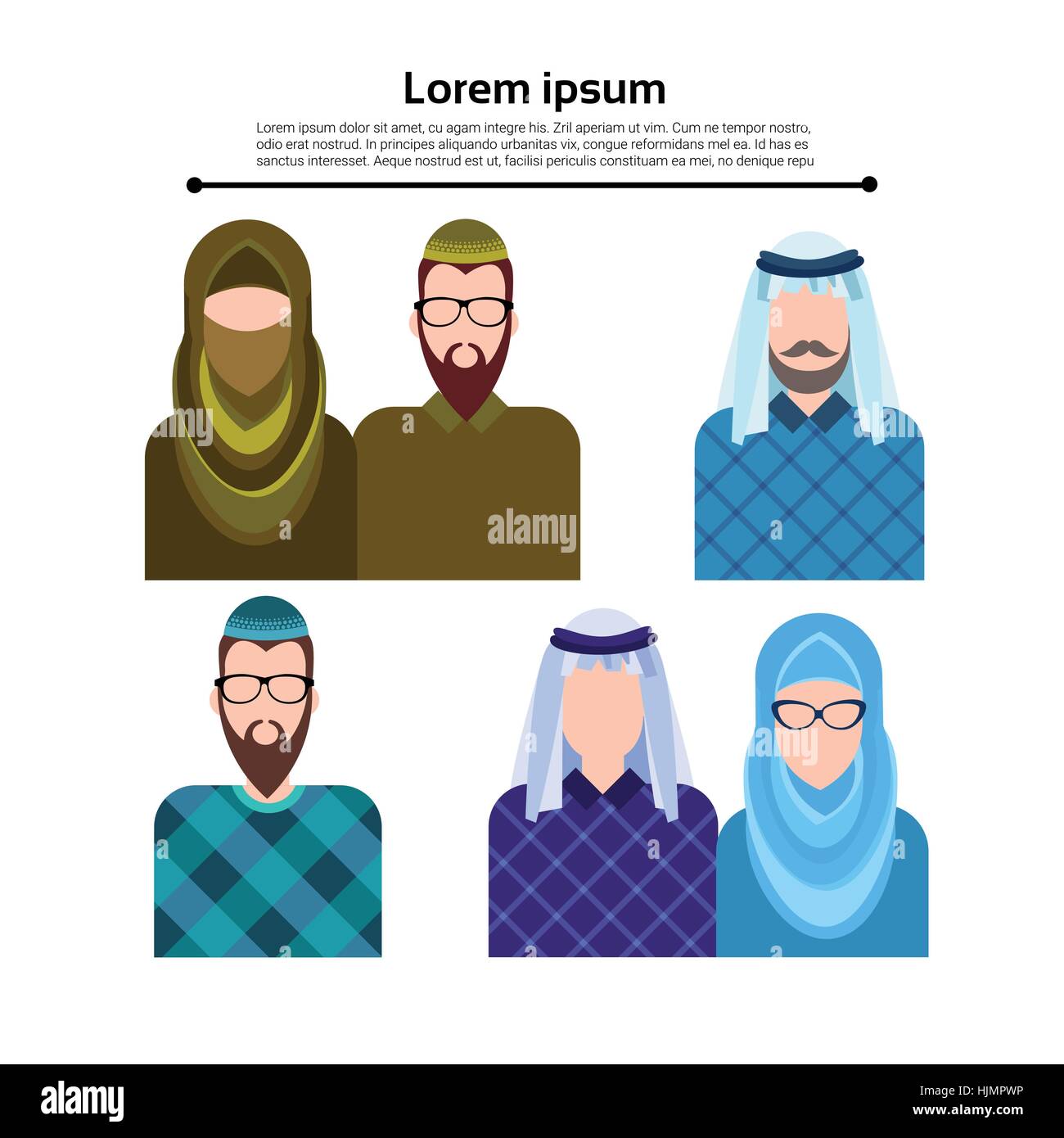 Arab People Group, Muslim Arabic Man And Woman Profile Icon Set Social ...