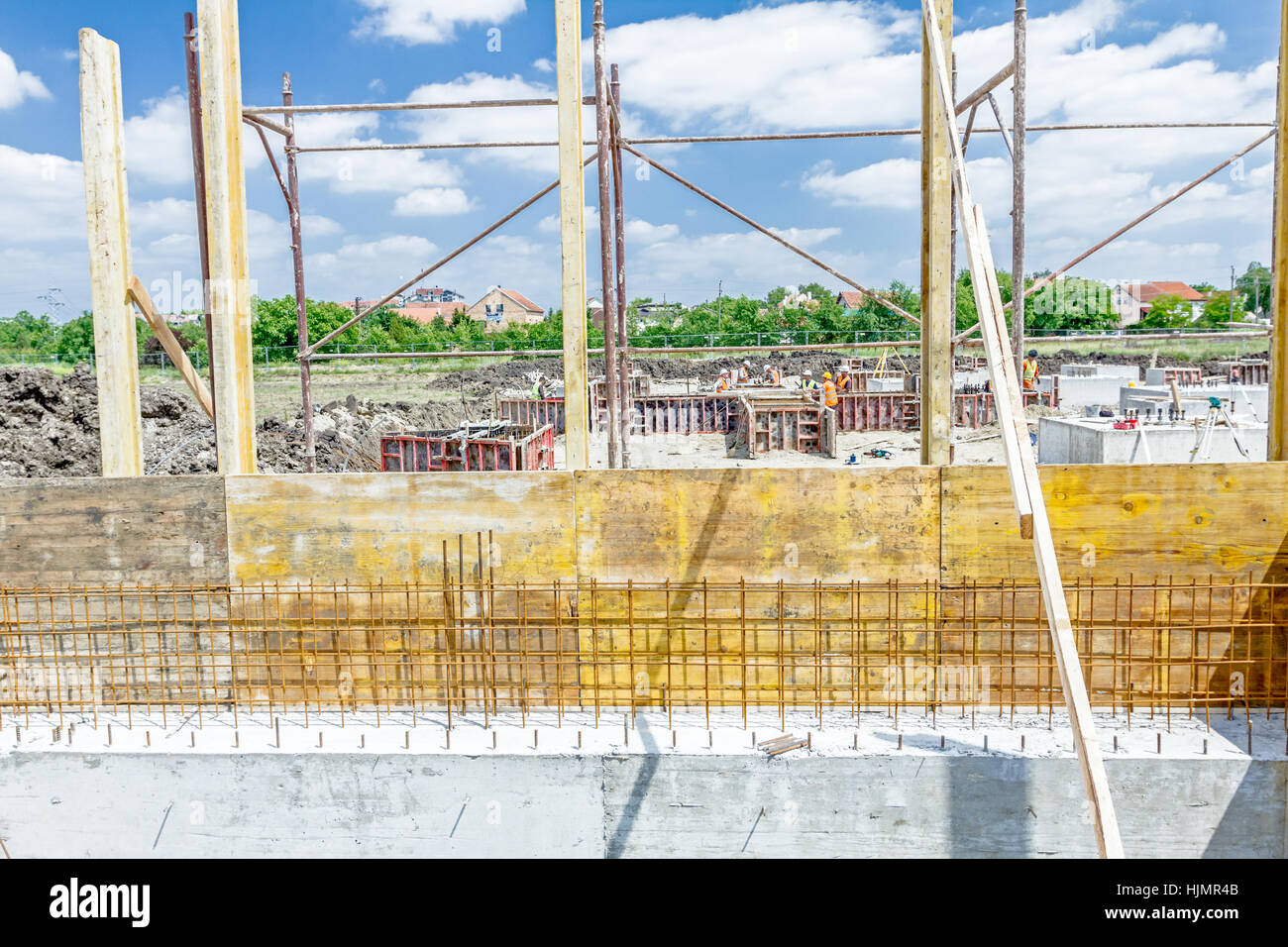 View on building site assembly a huge mold with reinforcement mesh for ...
