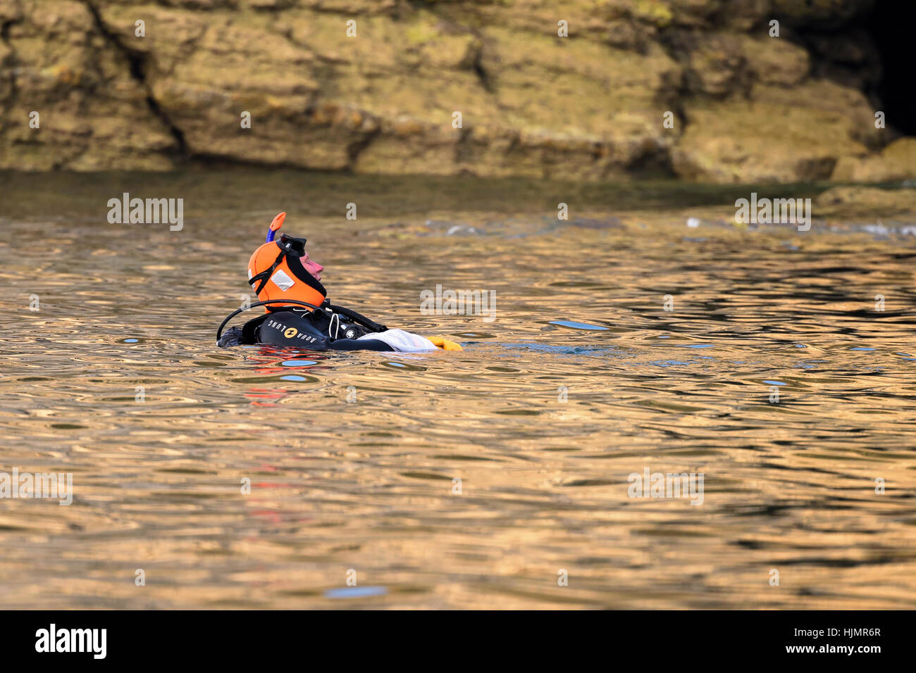 Scuba diving is a popular leisure activity and here, one male diver is ...