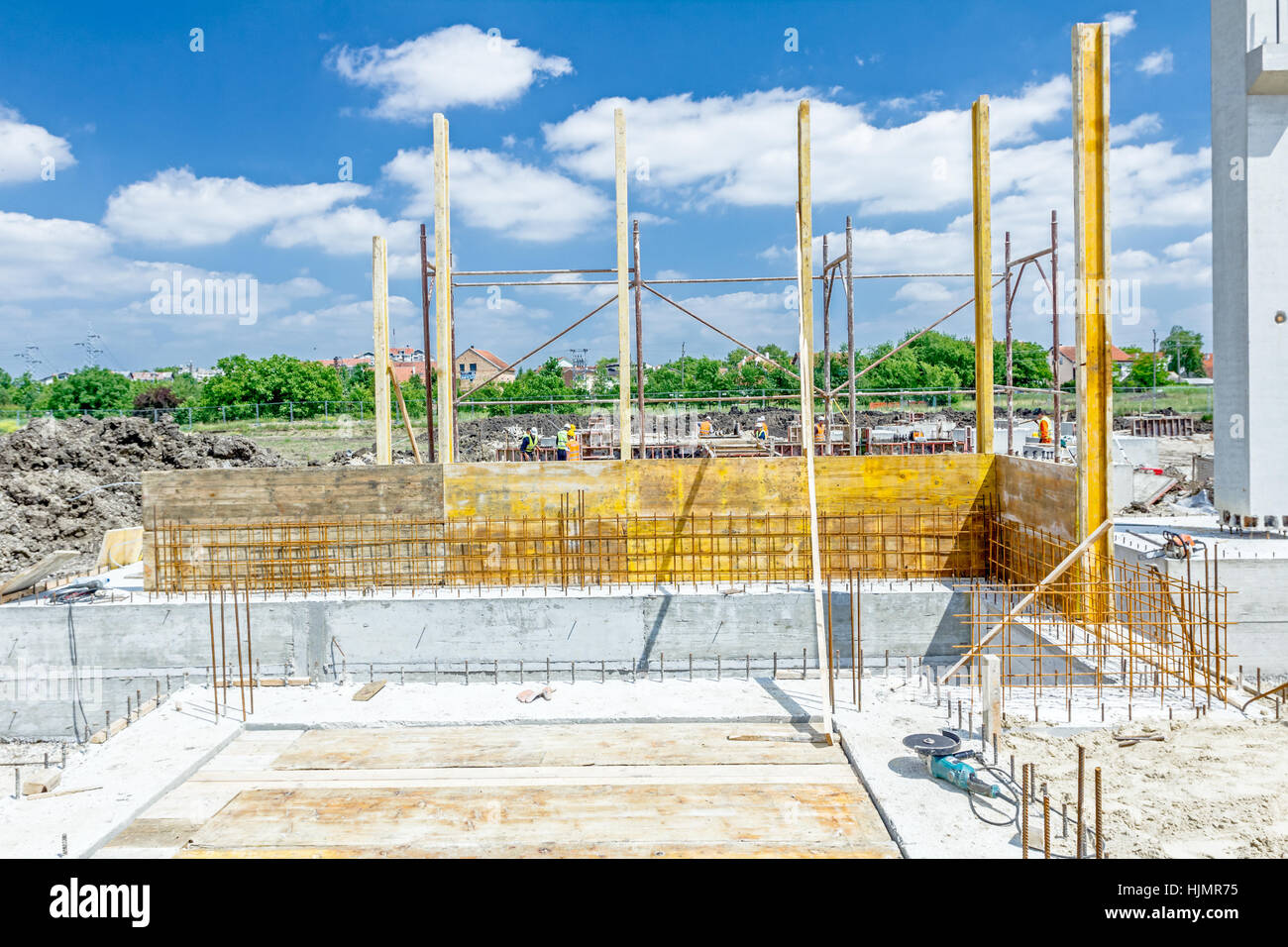 View on building site assembly a huge mold with reinforcement mesh for ...