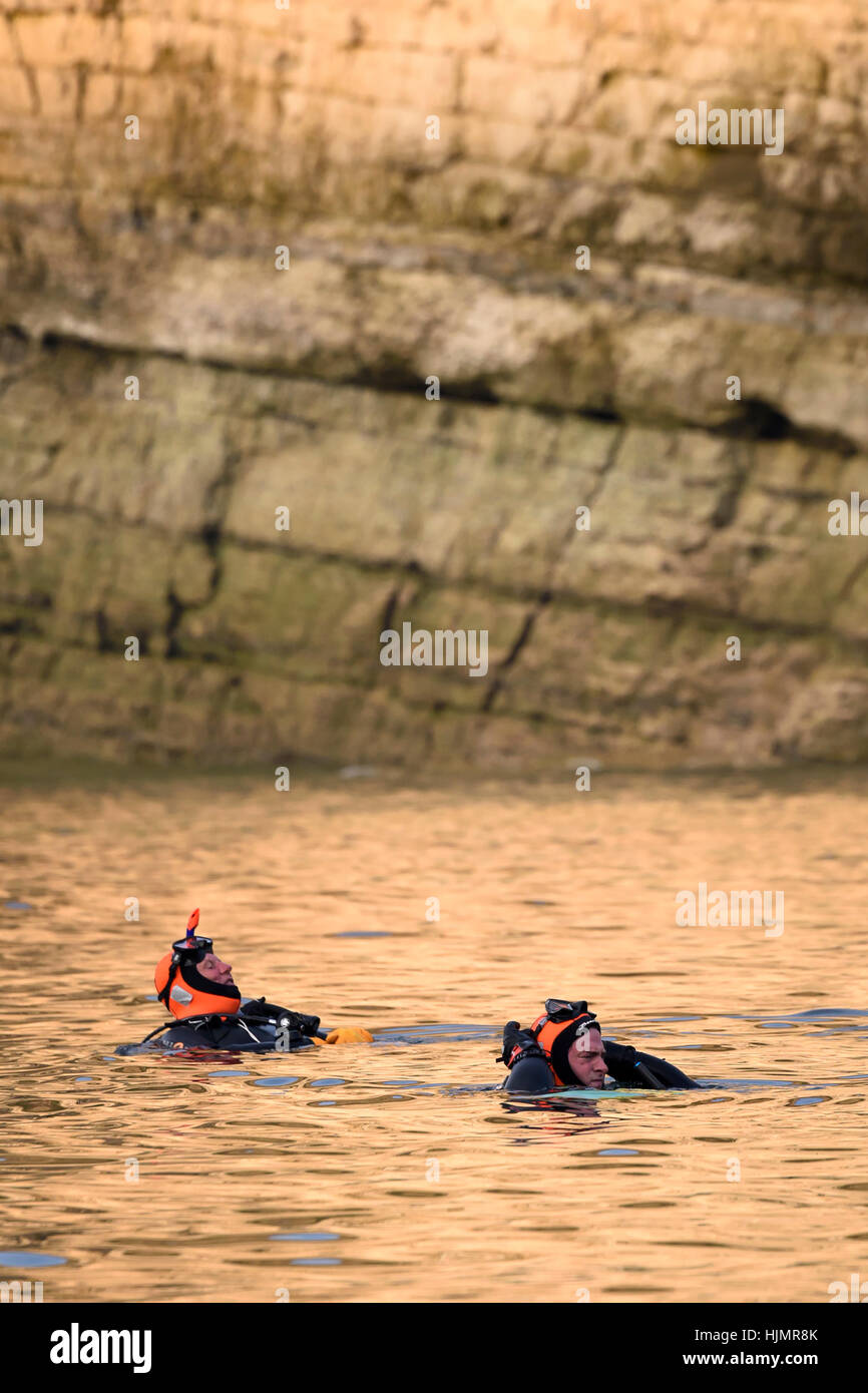 Scuba diving is a popular leisure activity and here, two male divers ...
