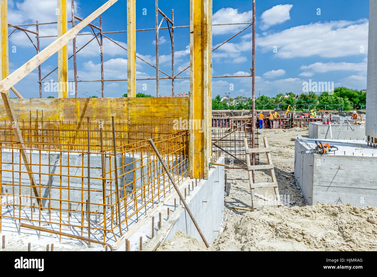 View on building site assembly a huge mold with reinforcement mesh for ...