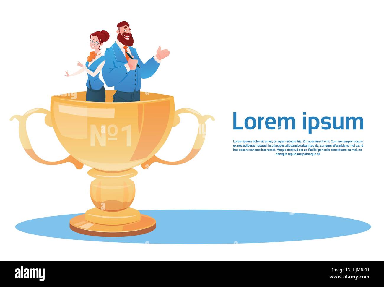 Business Man And Woman In Prize Winner Cup, Team Success Concept Stock ...