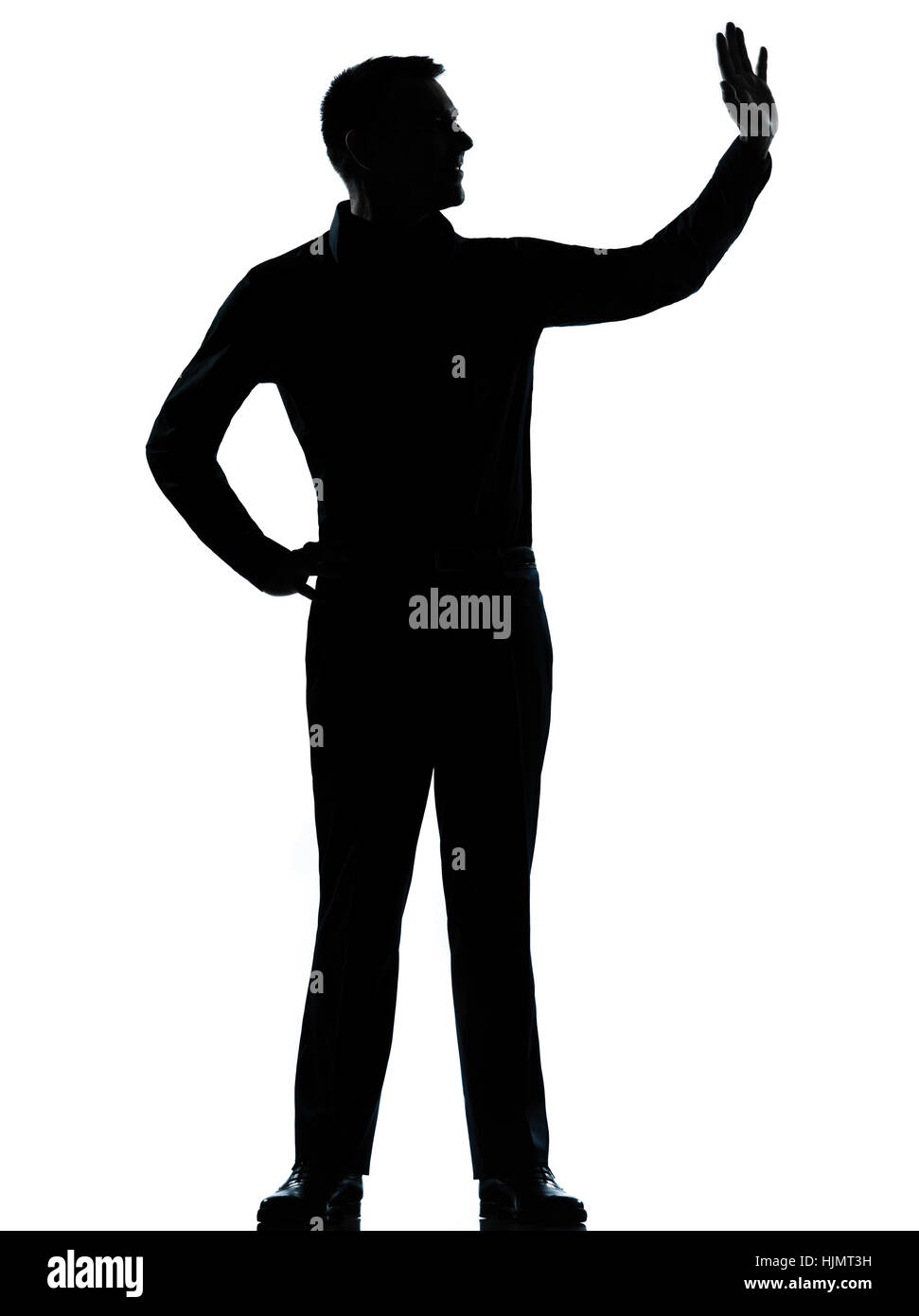 one caucasian business man saluting silhouette standing Full length in ...