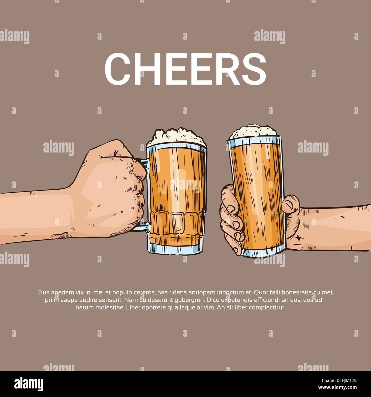 Hand Hold Beer Glass Mug Cheers Oktoberfest Festival Banner Sketch